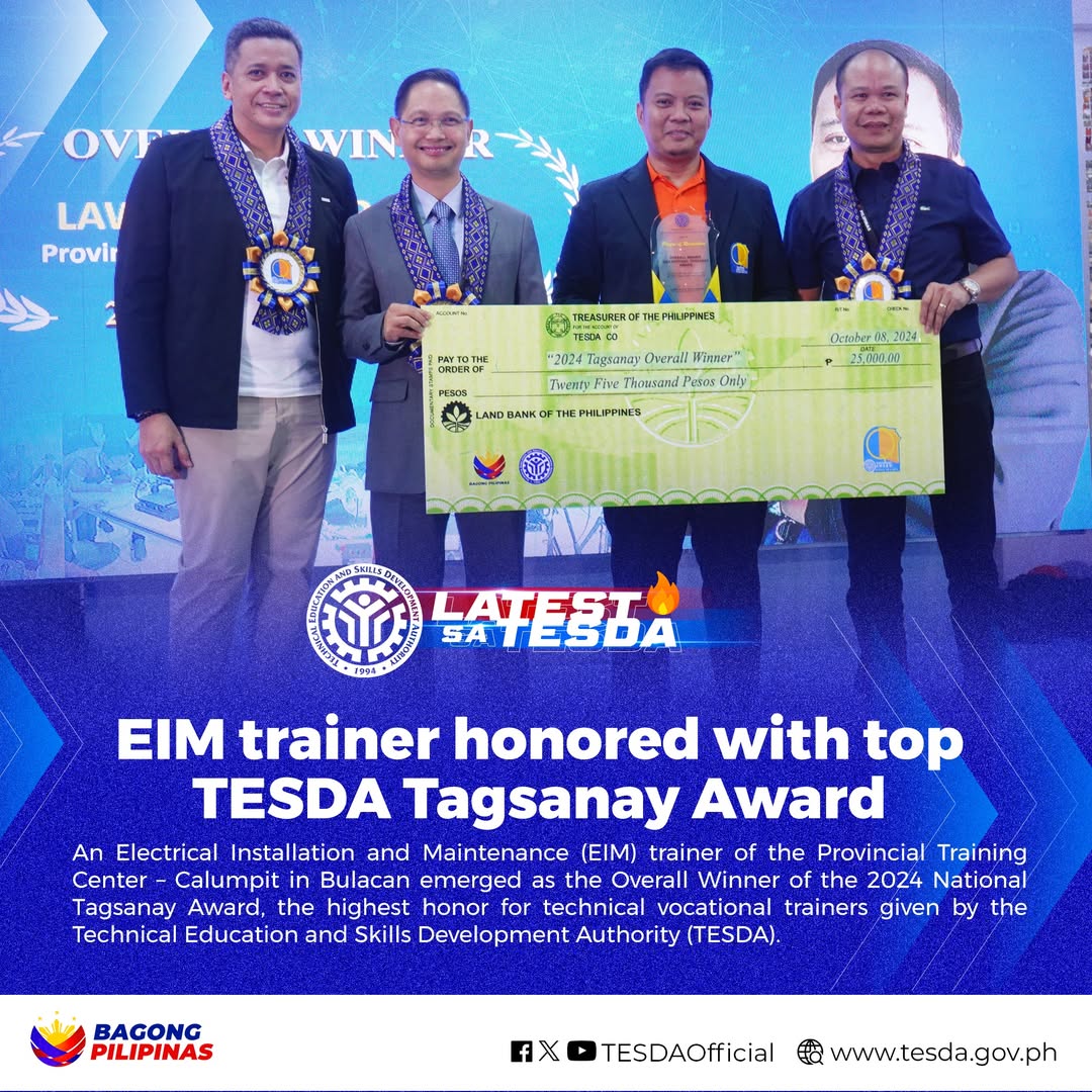 Lawrence M. Ramos Wins 2024 National Tagsanay Award – TESDA BULACAN