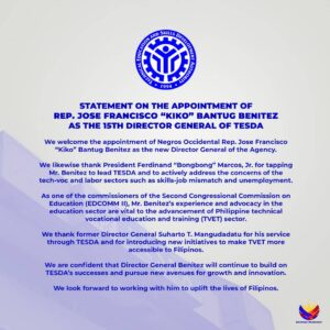 Welcoming Rep. Kiko Benitez as TESDA’s 15th Director General – TESDA ...